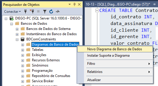 Diagrama de Banco de Dados no SQL - Com e Sem Constraints